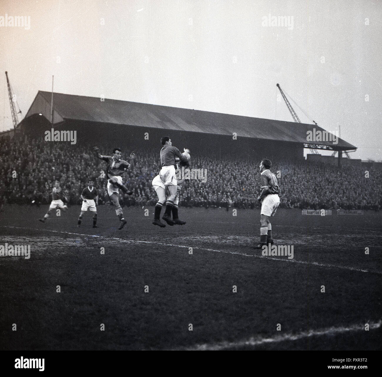 1950s, historical, a football match at the Old Den, New Cross, London ...