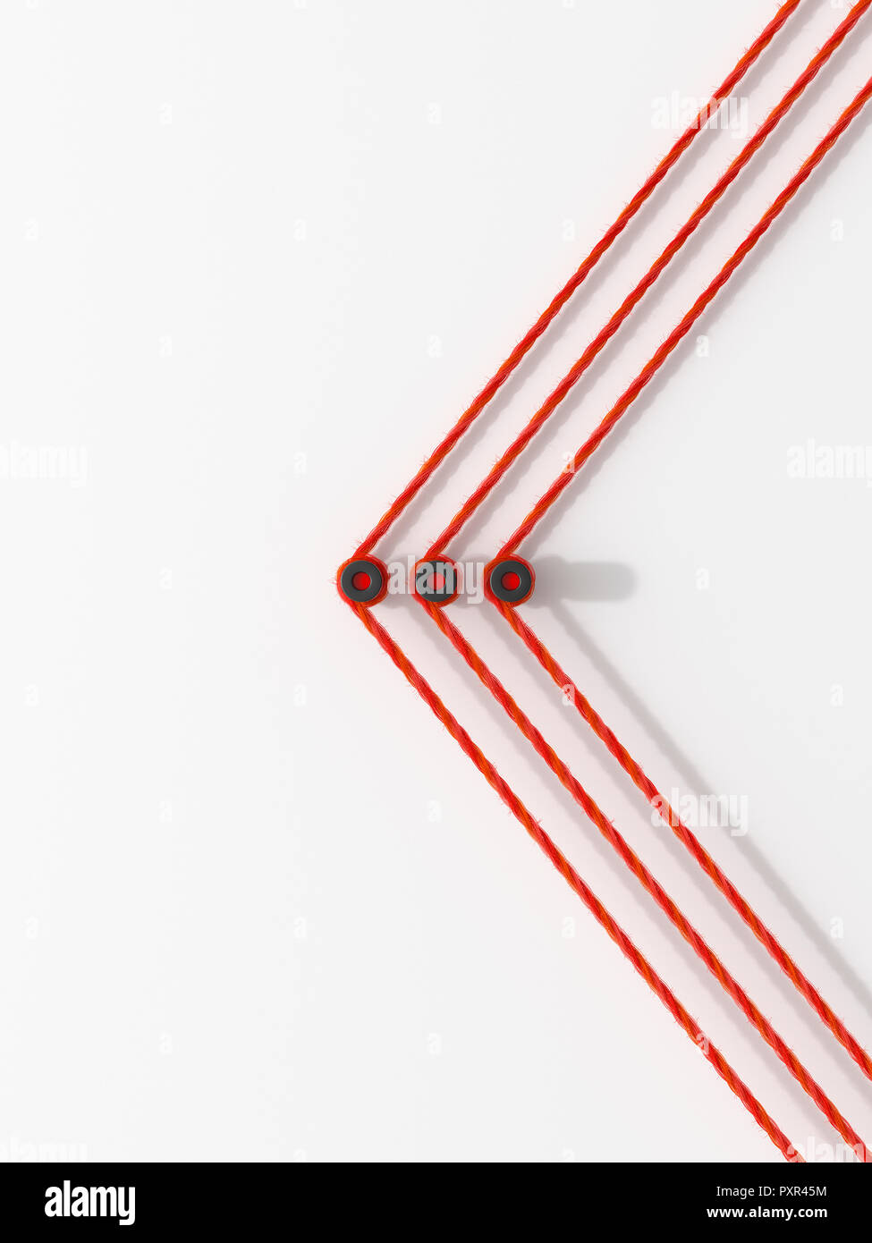 3D rendering, Arrow shape made from colorful threads, showing the ...