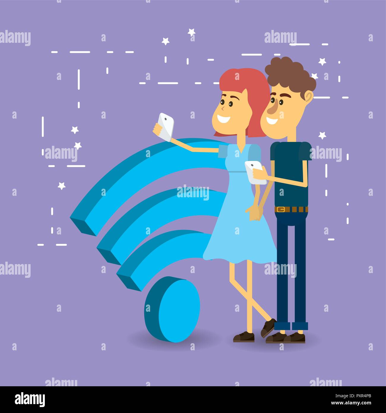 Woman cartoon wifi wireless internet hi-res stock photography and ...