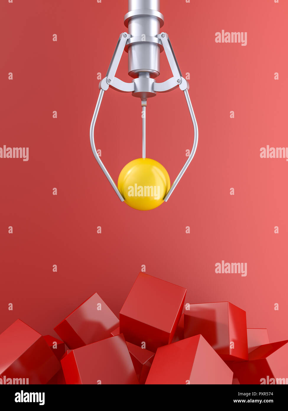 Claw holding yellow ball over pile red cubes hi-res stock photography ...