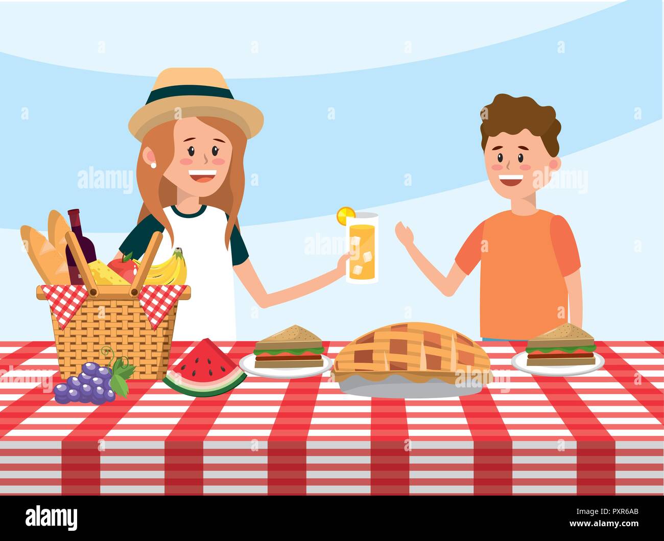 Picnic table man boy Stock Vector Images - Alamy