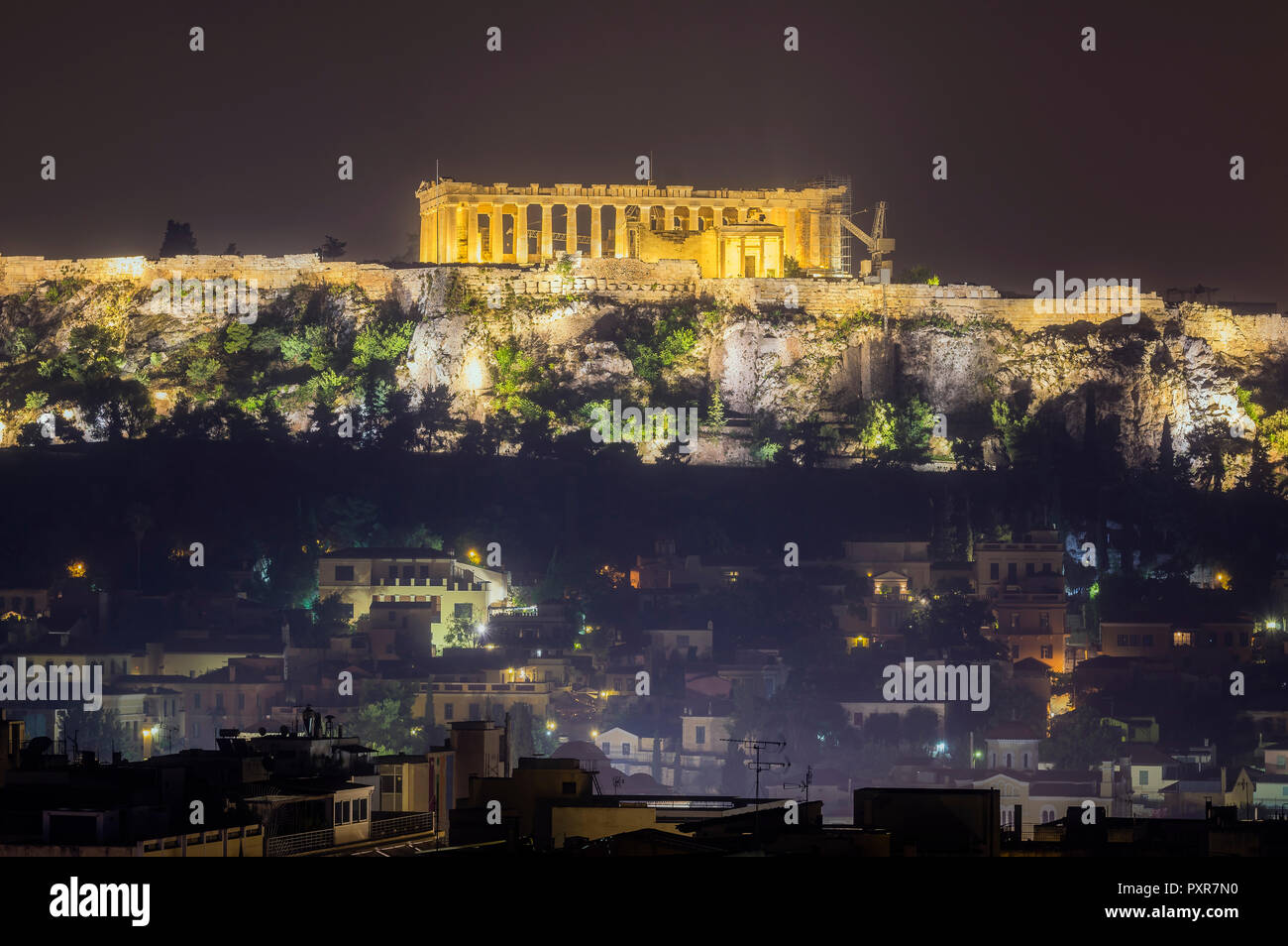Greece, Athens, illuminated Acropolis at night Stock Photo - Alamy