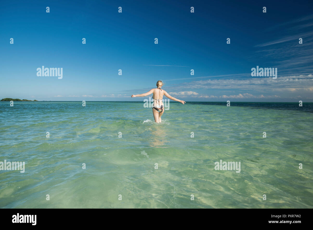 USA, Florida, Key West, Bahia Honda State Park, back view of woman ...