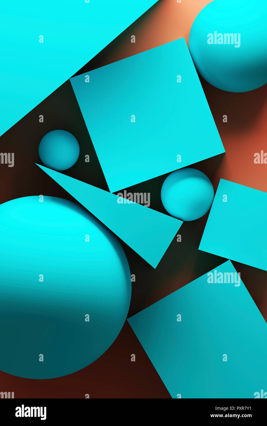 Orange background with turquoise geometric shapes Stock Photo - Alamy