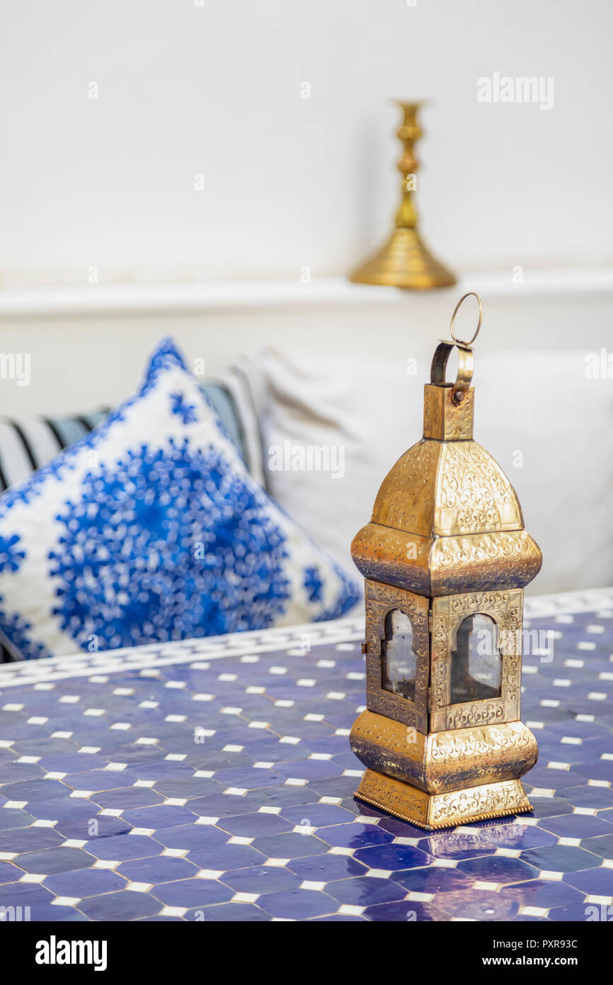 Morocco, golden latern on table Stock Photo - Alamy