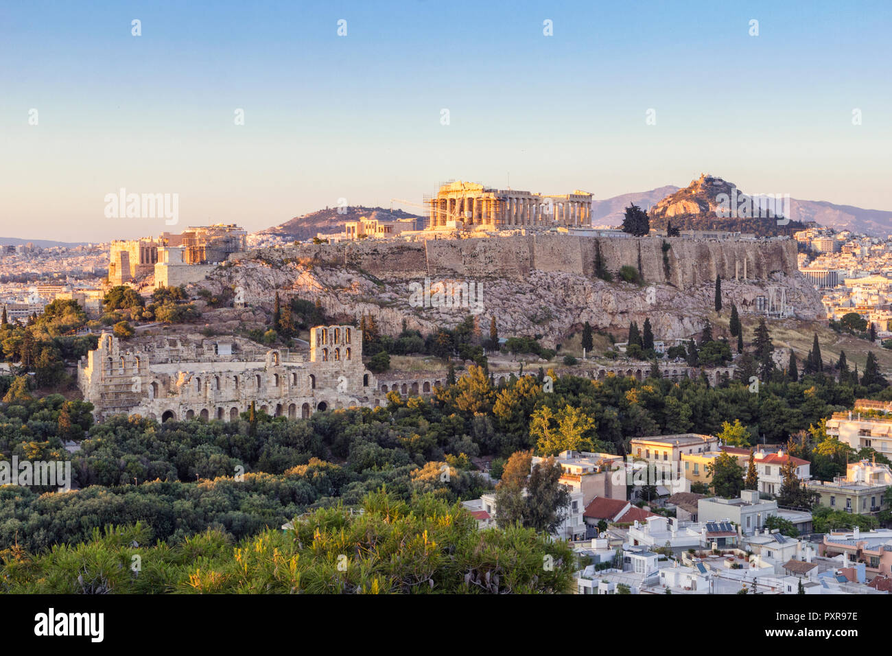 Greece, Athens, View of the Acropolis from Pnyx Stock Photo - Alamy