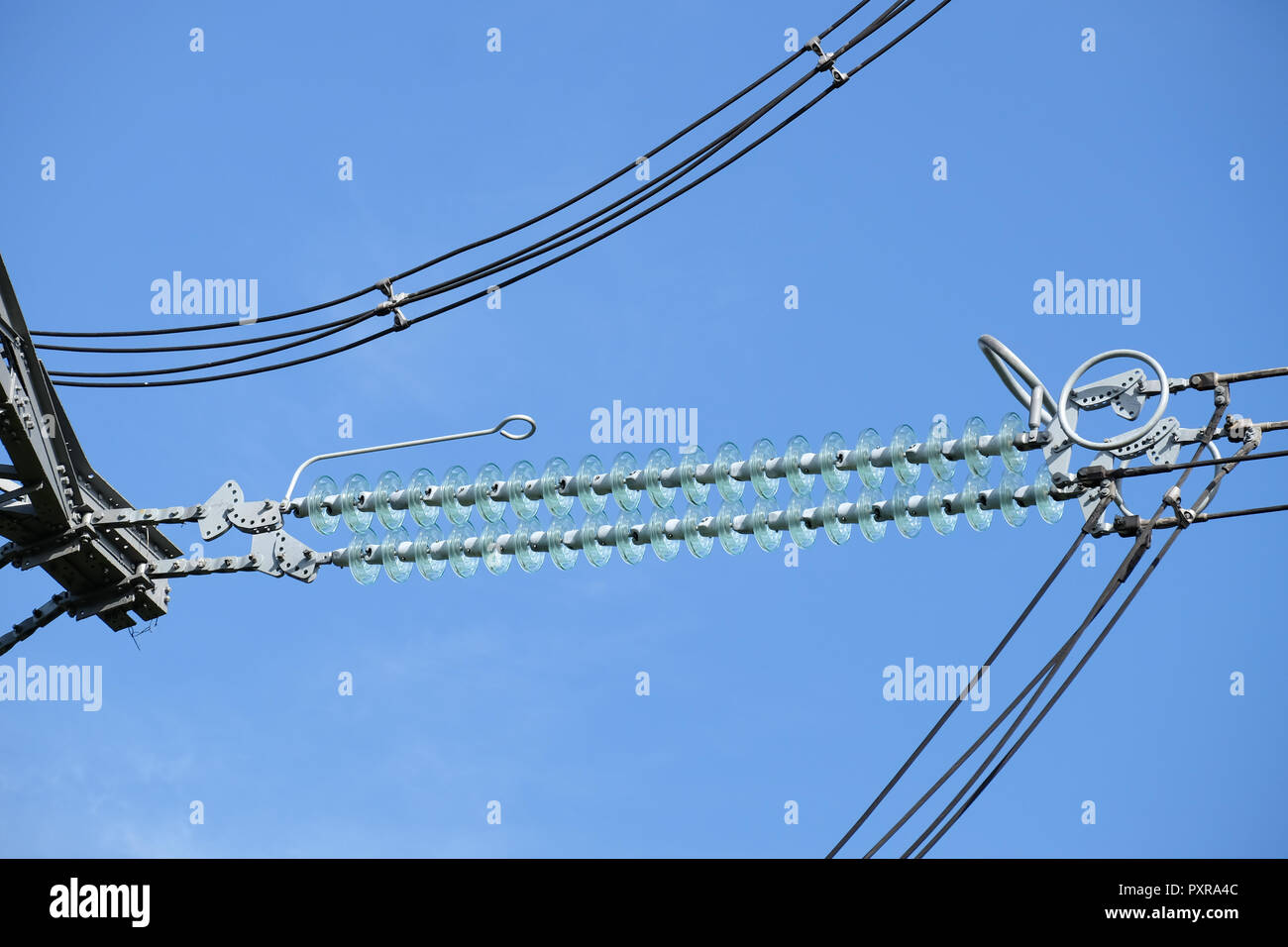 power lines on a pylon Stock Photo - Alamy