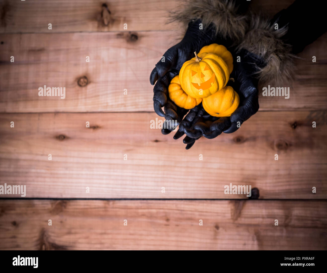 Happy Halloween. Werewolf or zombie hands painting scary pumpkin for ...