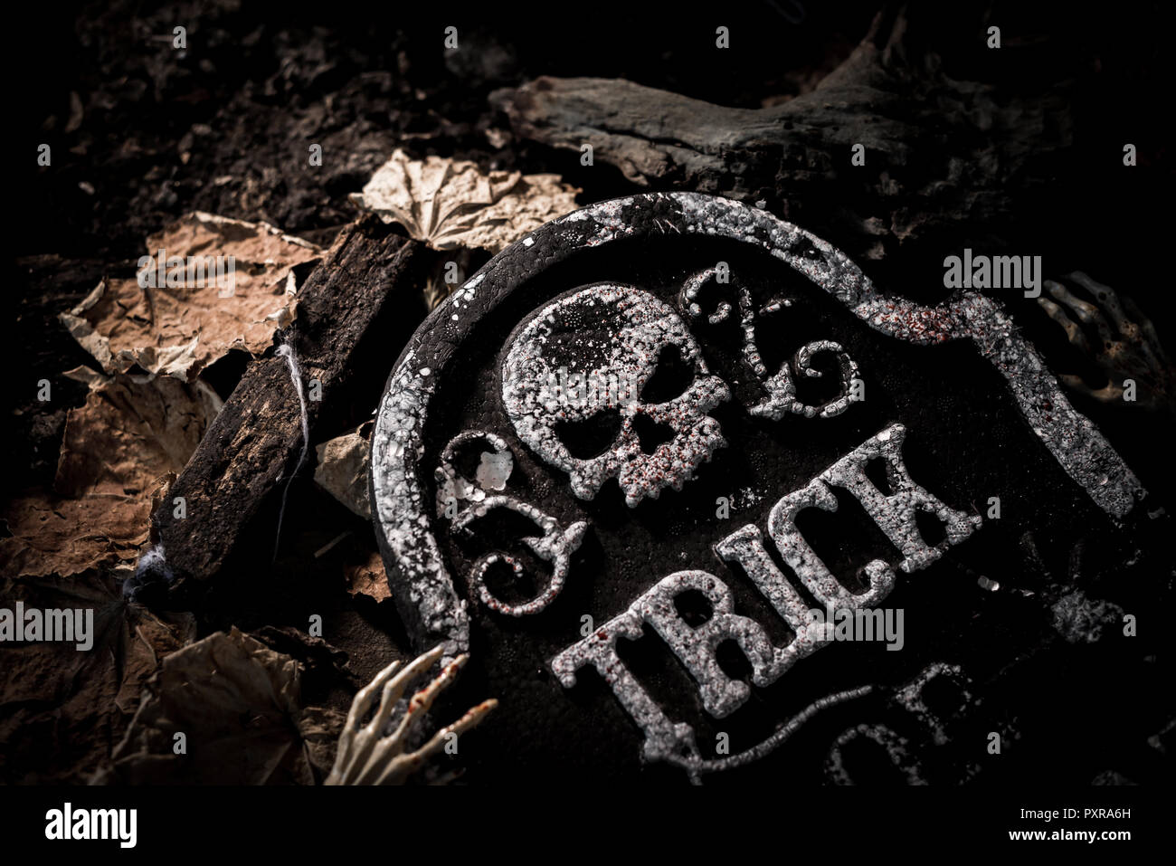 Happy Halloween concept. Trick or treat in autumn season. Scary and boo ...