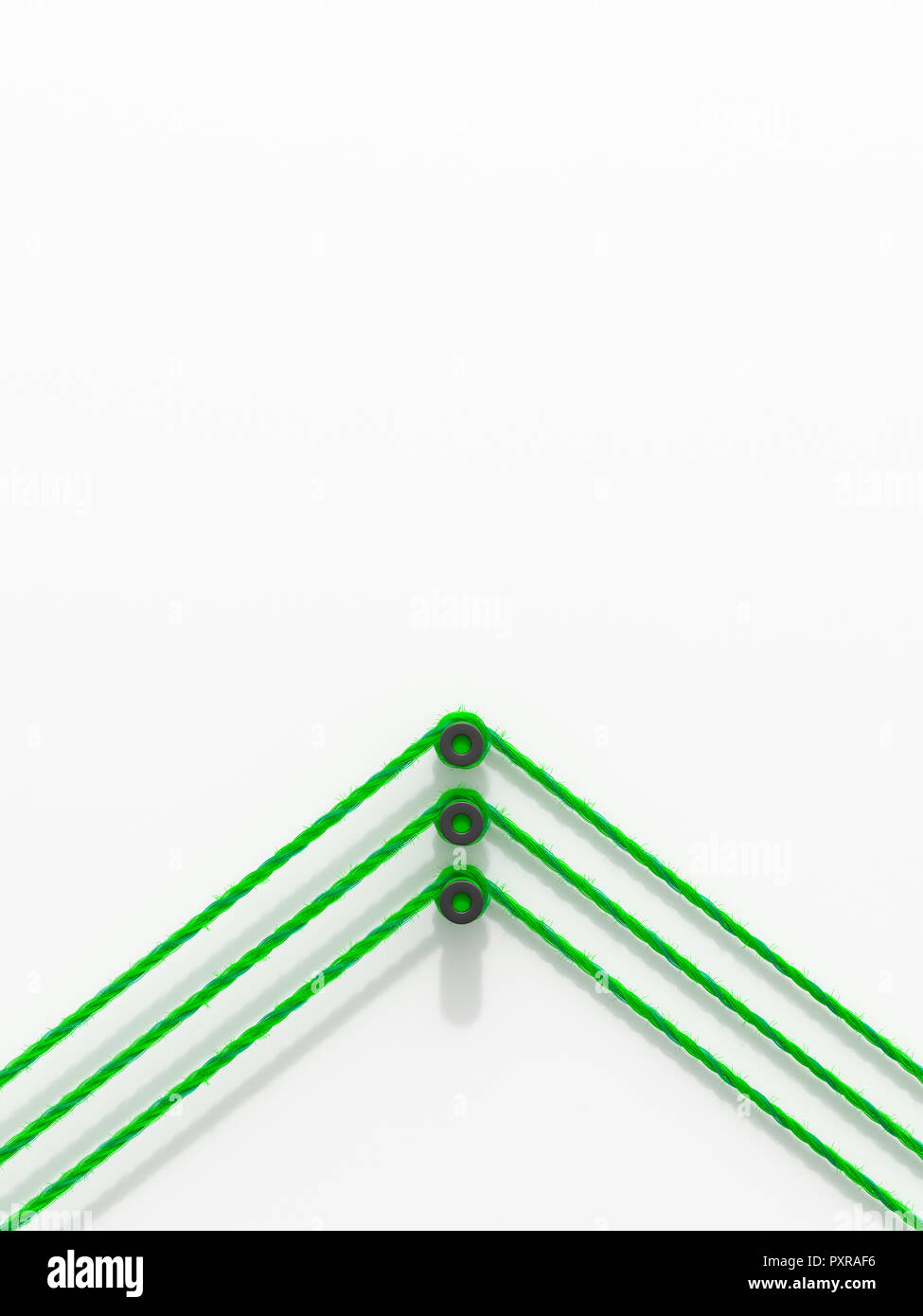 3D rendering, Arrow shape made from colorful threads, showing the ...