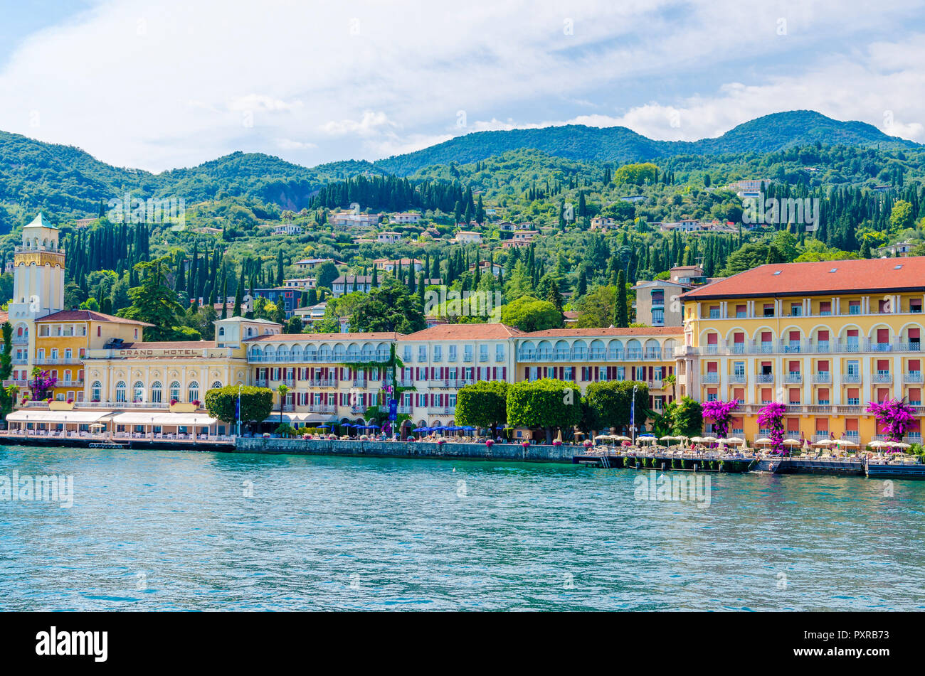 Italy, Lombardy, Gardone Riviera, Lake Garda, Grandhotel Stock Photo ...