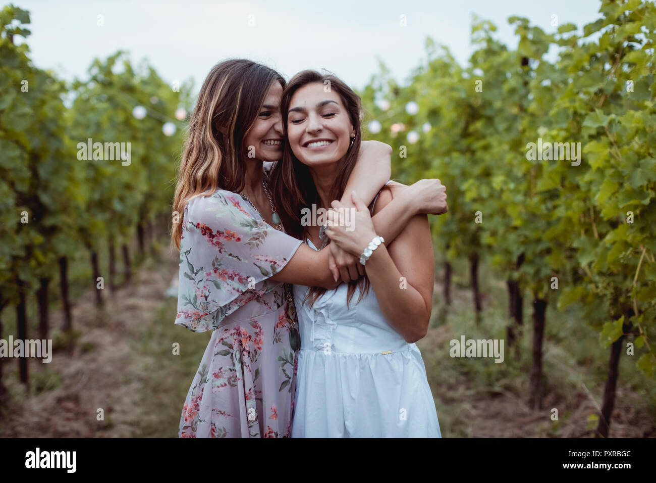 Two smiling twin sisters hugging hi-res stock photography and images ...