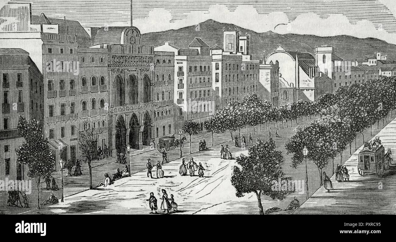 Barcelona. Cataluña, España. Vista de la Rambla y del Teatro del Liceo ...