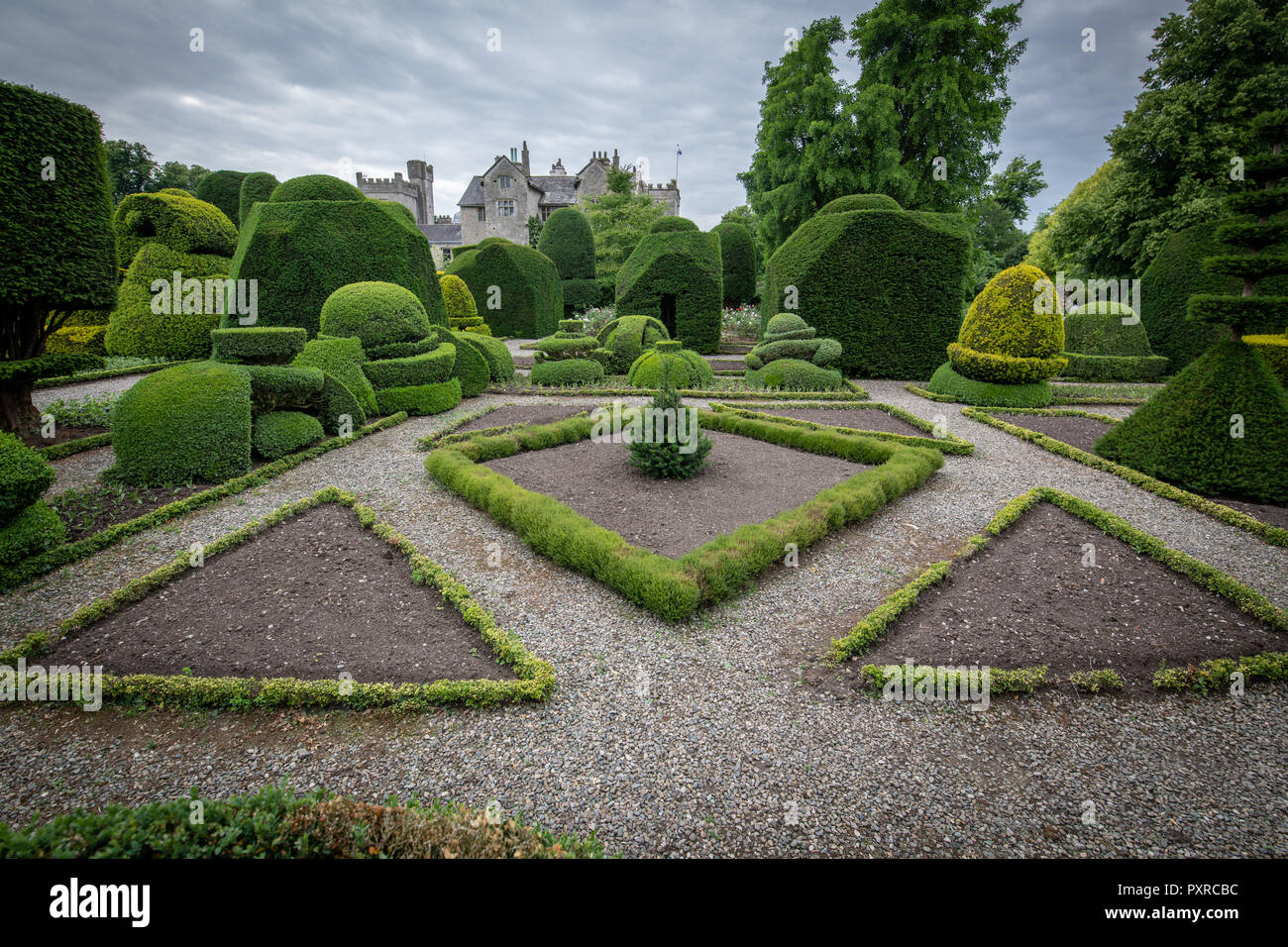 Geometric Hedges and paths, Levens Hall , Kendal, Cumbria , UK Stock ...