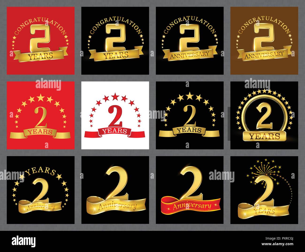 Set of number two (2 years) celebration design. Anniversary golden ...