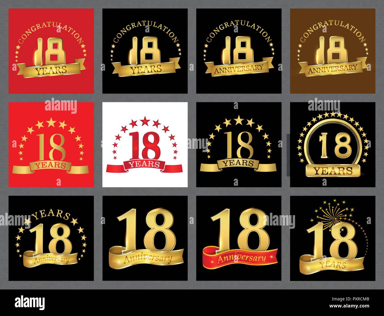 Set of number eighteen (18 years) celebration design. Anniversary ...
