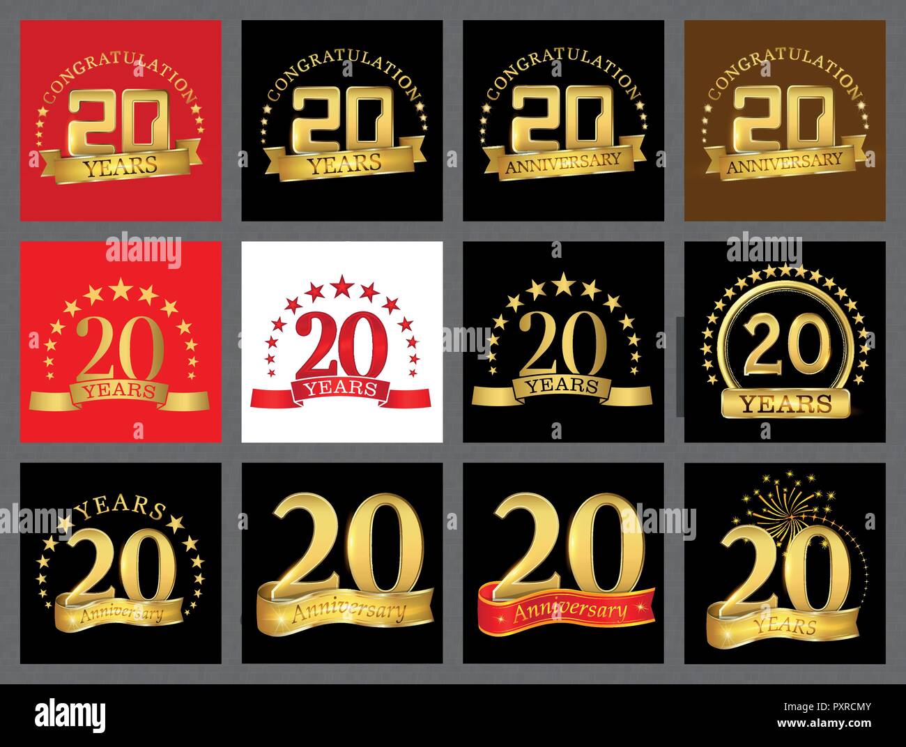Set of number twenty (20 years) celebration design. Anniversary golden ...