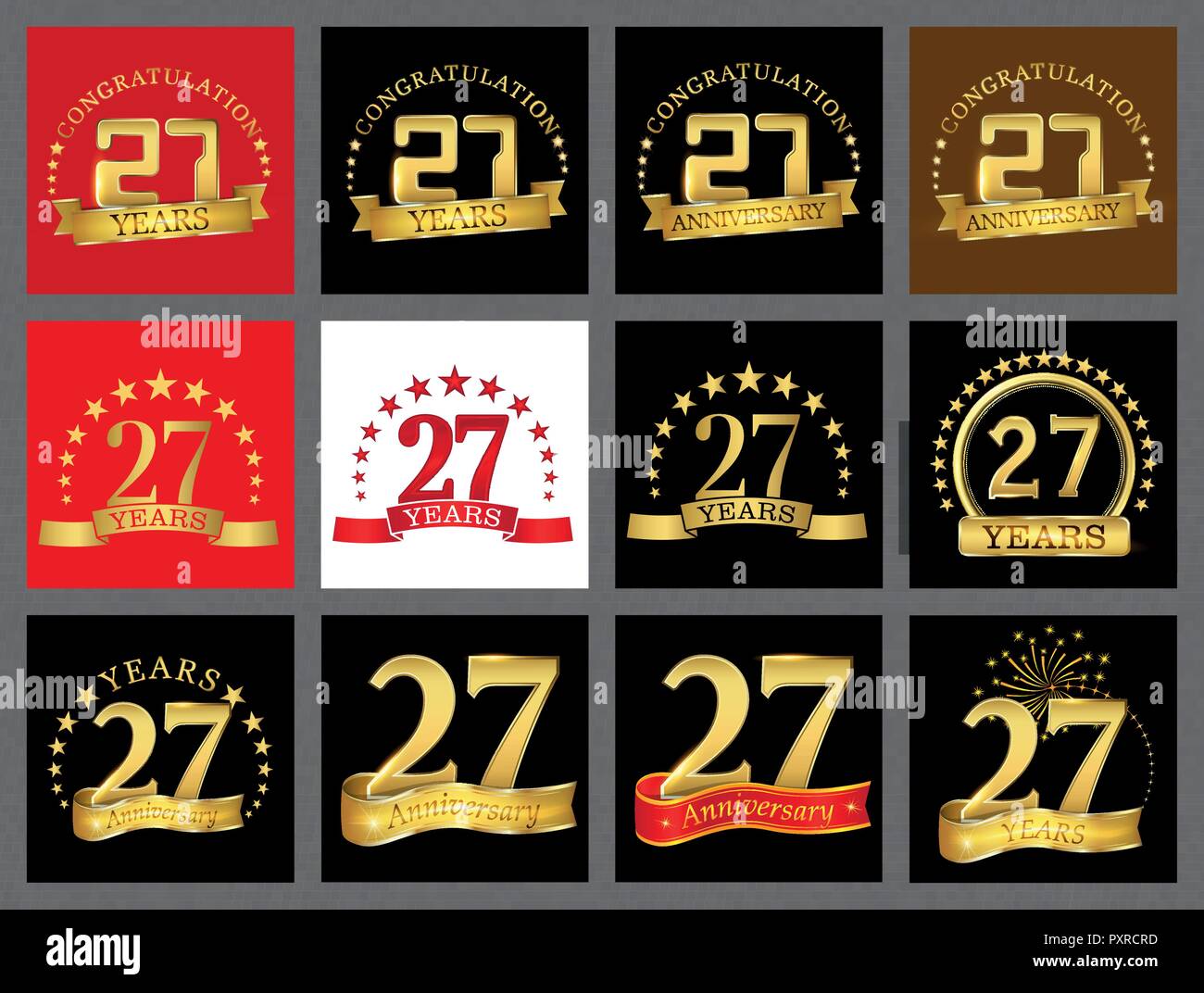 Set of number twenty-seven (27 years) celebration design. Anniversary ...