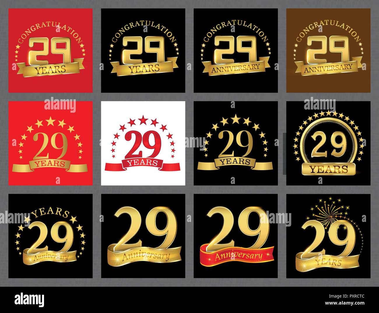 Set of number twenty-nine (29 years) celebration design. Anniversary ...