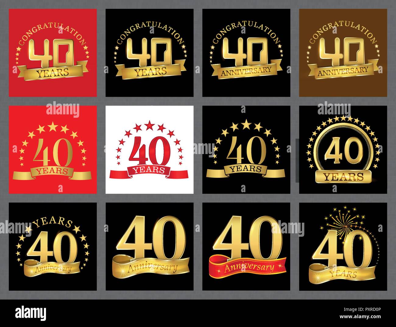 Set of number forty (40 years) celebration design. Anniversary golden ...