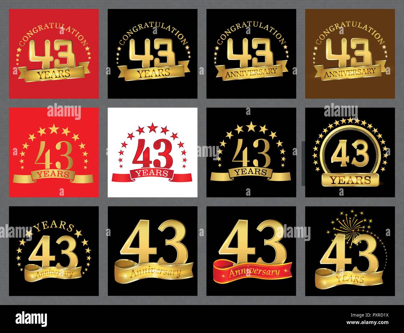 Set of number forty-three (43 years) celebration design. Anniversary ...