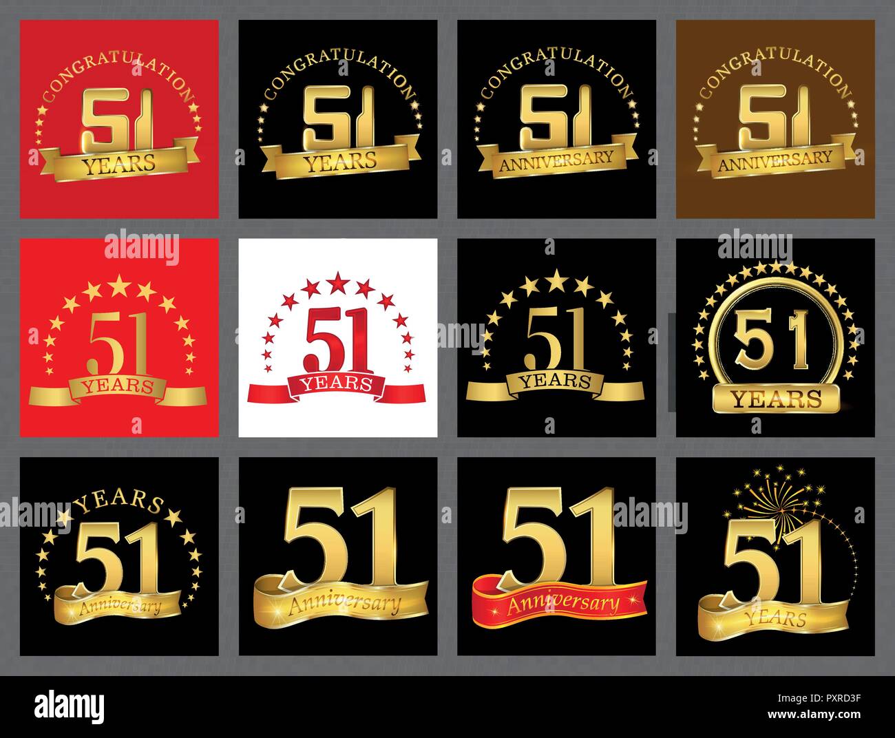 Set of number fifty-one (51 years) celebration design. Anniversary ...