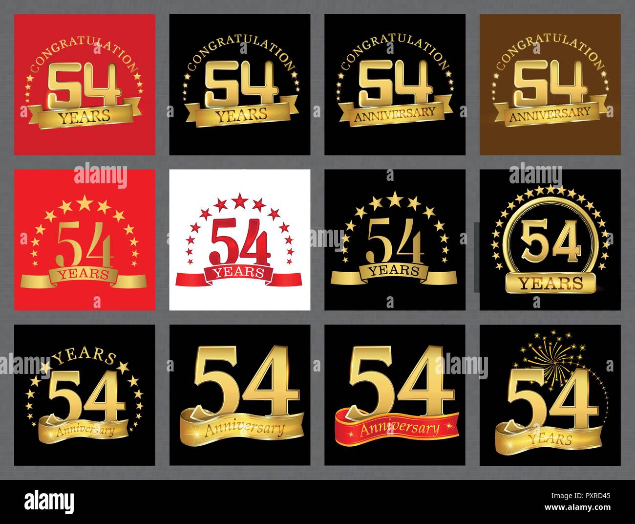 Set of number fifty-four (54 years) celebration design. Anniversary ...