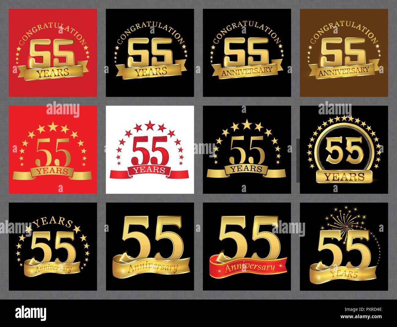 Set of number fifty-five (55 years) celebration design. Anniversary ...