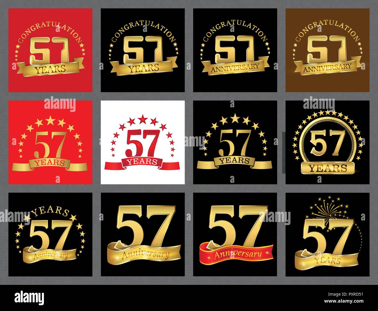 Set of number fifty-seven (57 years) celebration design. Anniversary ...