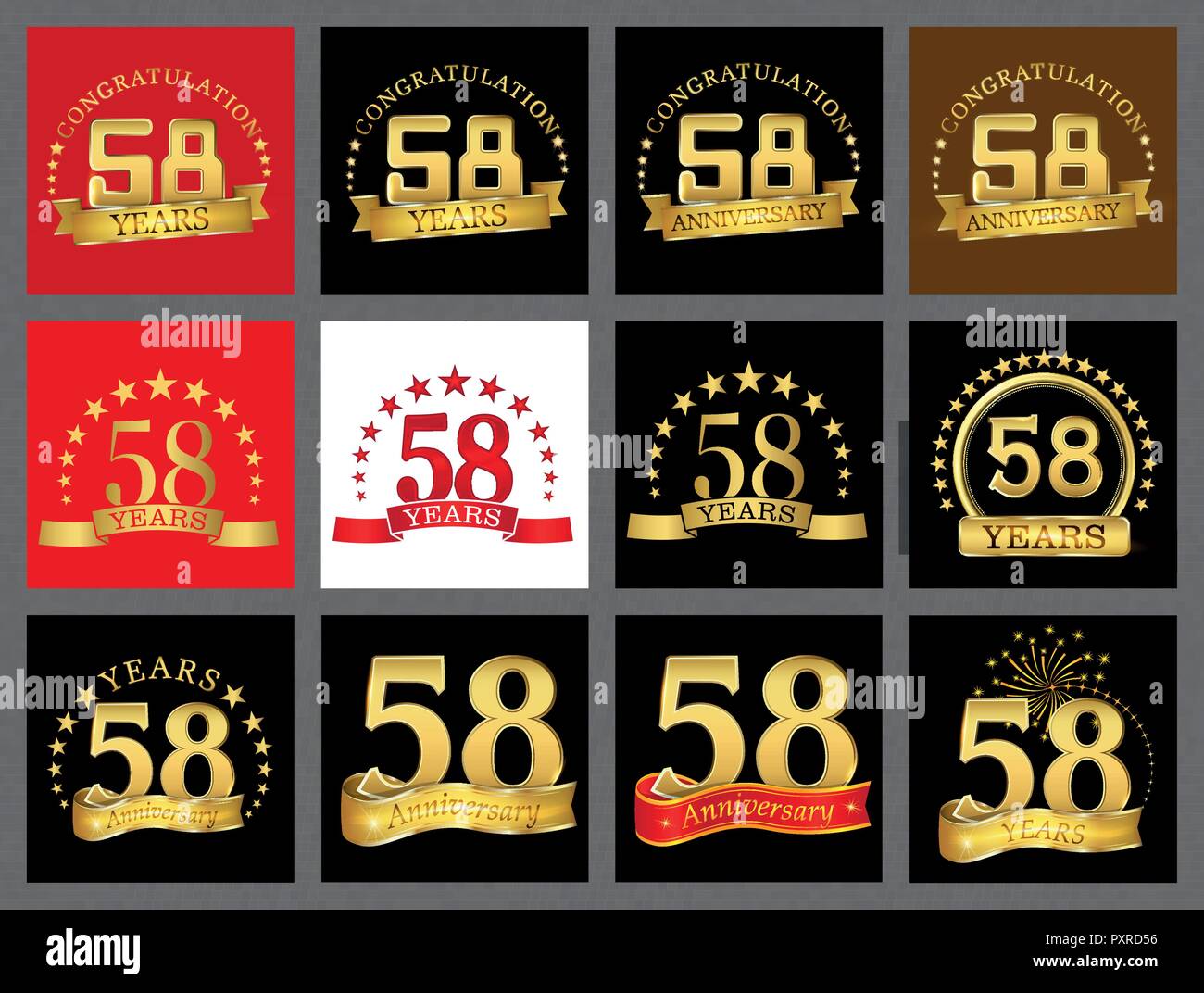 Set of number fifty-eight (58 years) celebration design. Anniversary ...