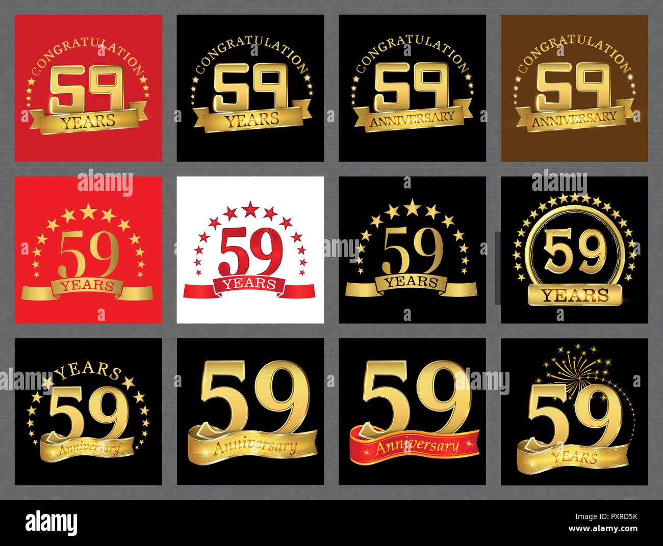 Set of number fifty-nine (59 years) celebration design. Anniversary ...