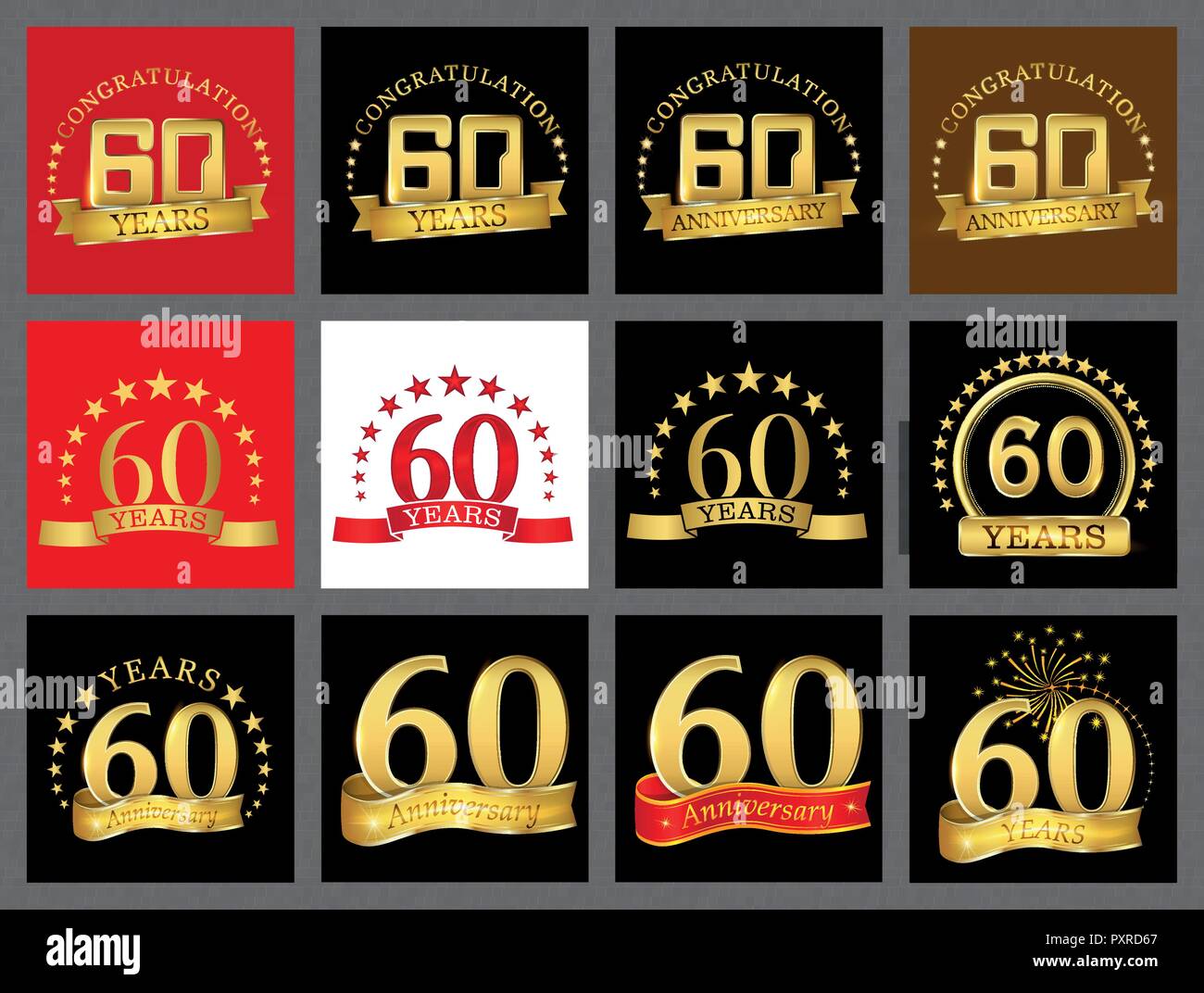 Set of number sixty (60 years) celebration design. Anniversary golden ...