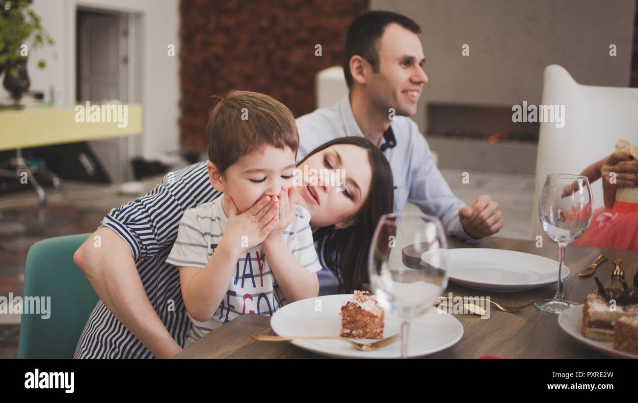 Family dinner. Family receives guests, a festive meeting. family serves ...