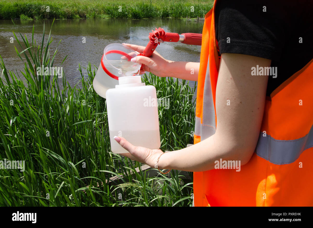 Take samples of water for laboratory testing. The concept - analysis of ...