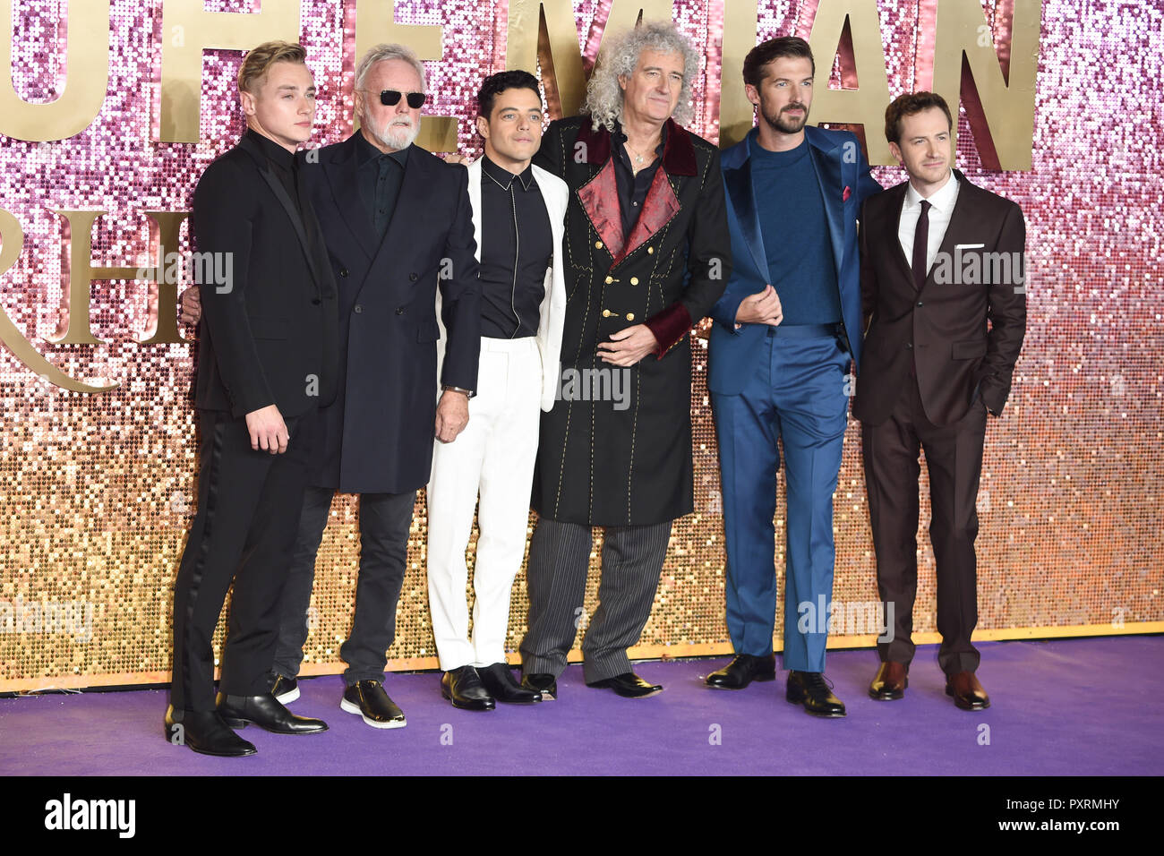 London, UK. 23rd October, 2018. Ben Hardy, Roger Taylor, Rami Malek ...