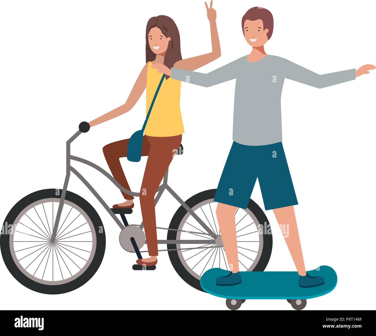 Young man standing bike Stock Vector Images - Alamy