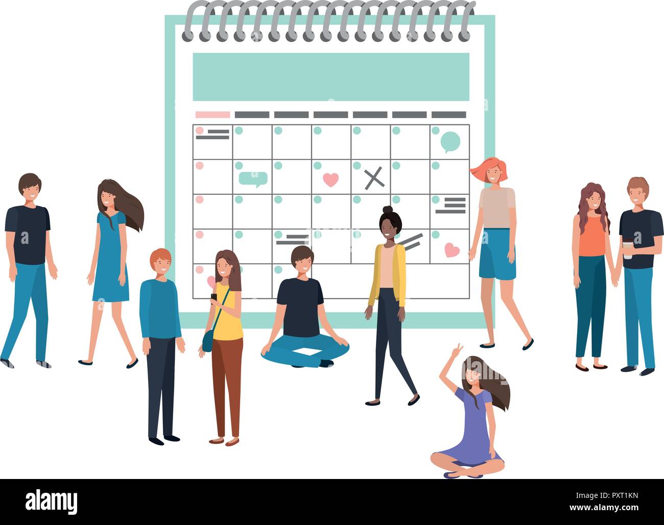 calendar with people around avatar character Stock Vector Image & Art ...