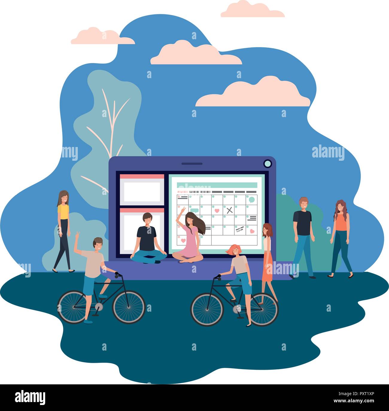 laptop with people around avatar character Stock Vector Image & Art - Alamy