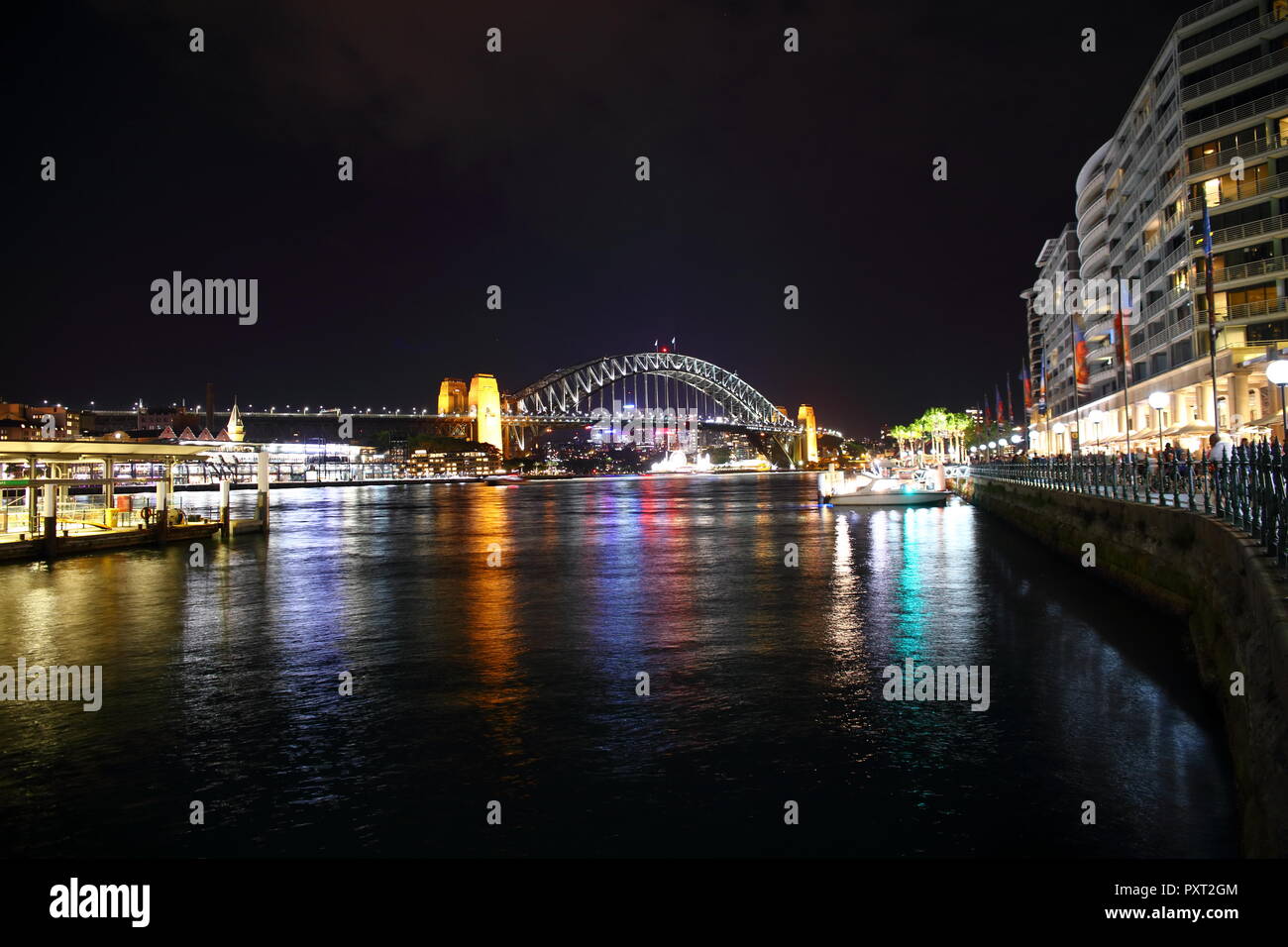 Lights paint color on the waters of the Sydney Harbor Stock Photo - Alamy
