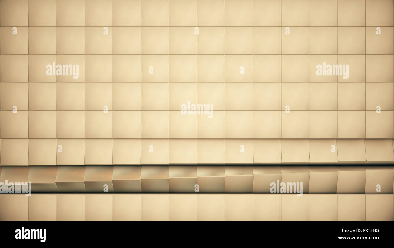 Modern abstract metal grid surface rotate wave of bright golden cubes ...