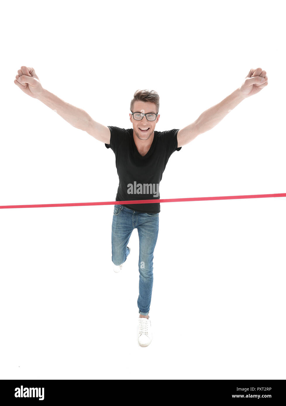 man crosses the finish line Stock Photo - Alamy