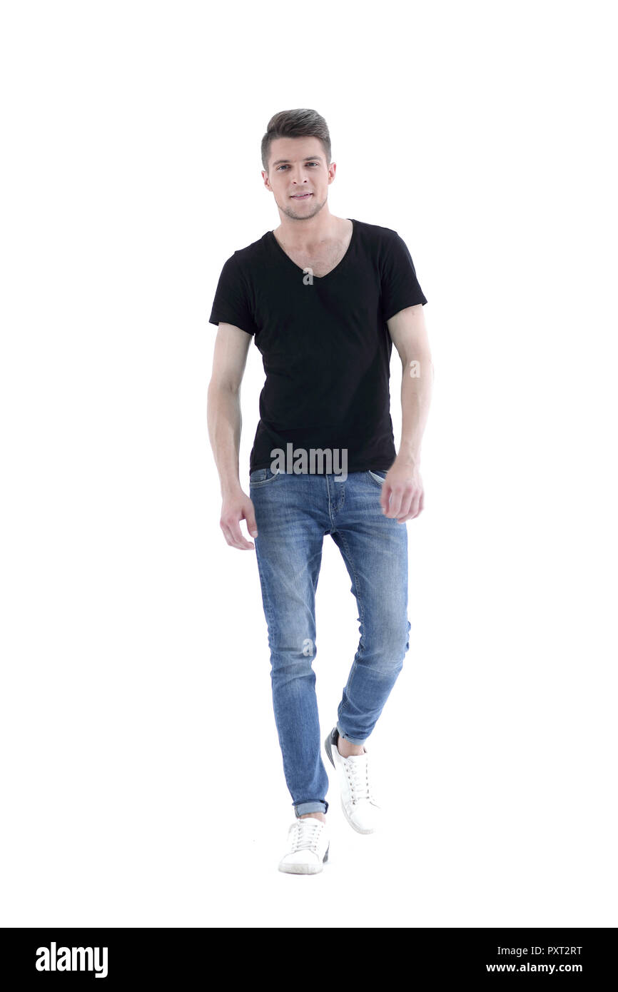 Happy smiling young man standing full length isolated on white b Stock ...