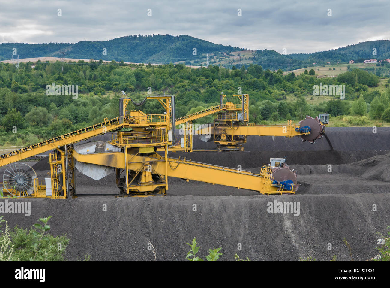 Huge coal mining equipment, aerial view Stock Photo - Alamy