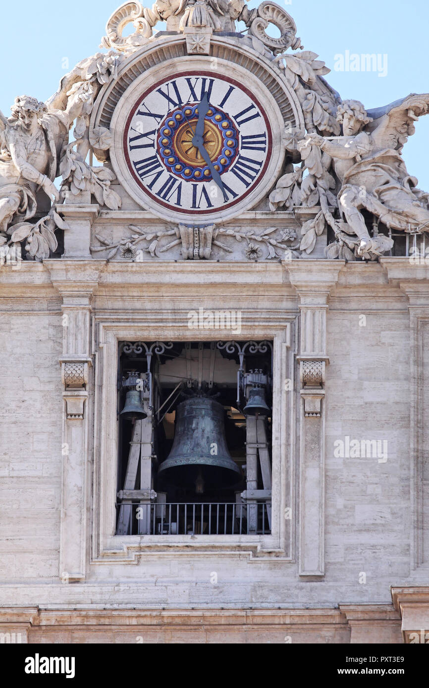 Clock and bells at Saint Peter Cathedral in Vatican Stock Photo - Alamy