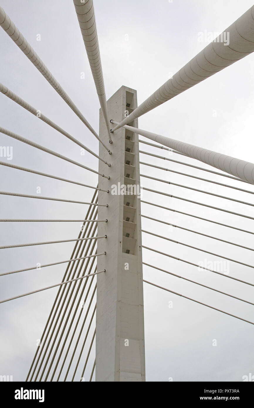 Suspended bridge pillar with cables in Podgorica Stock Photo - Alamy
