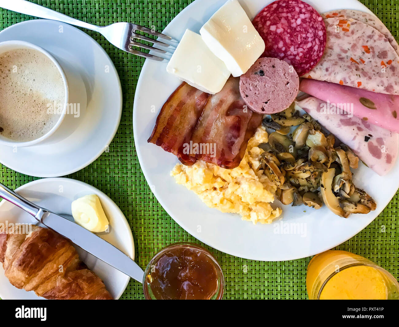 Table with food for breakfast, lunch. View from above. Studio Photo ...