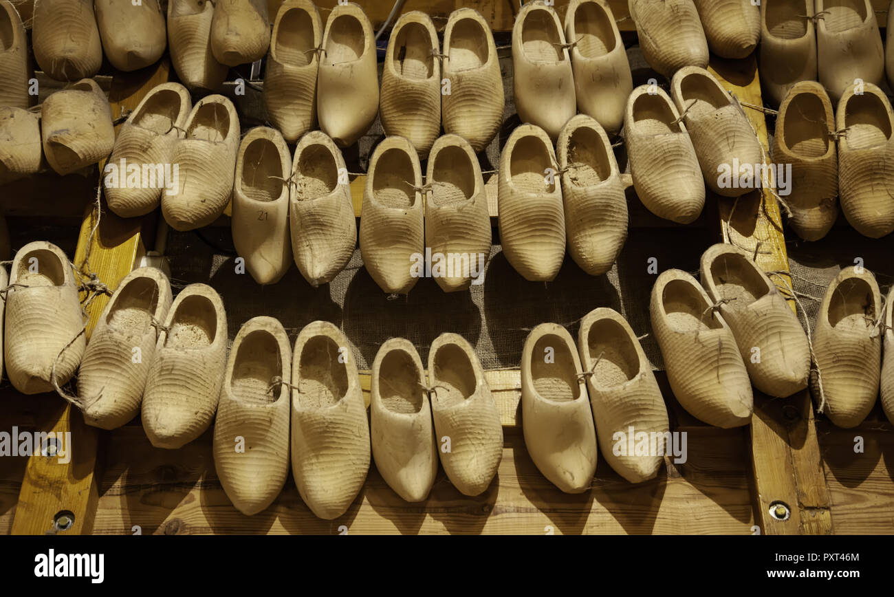 Dutch wooden clogs, shoe making detail, tradition of the Netherlands ...