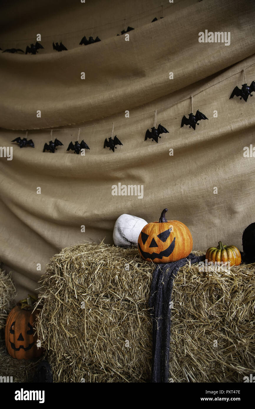 Scary pumpkins for Halloween night, detail of terror and fear Stock ...