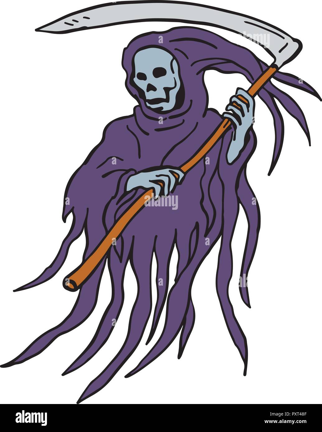 Drawing sketch style illustration of the evil grim reaper or death with ...