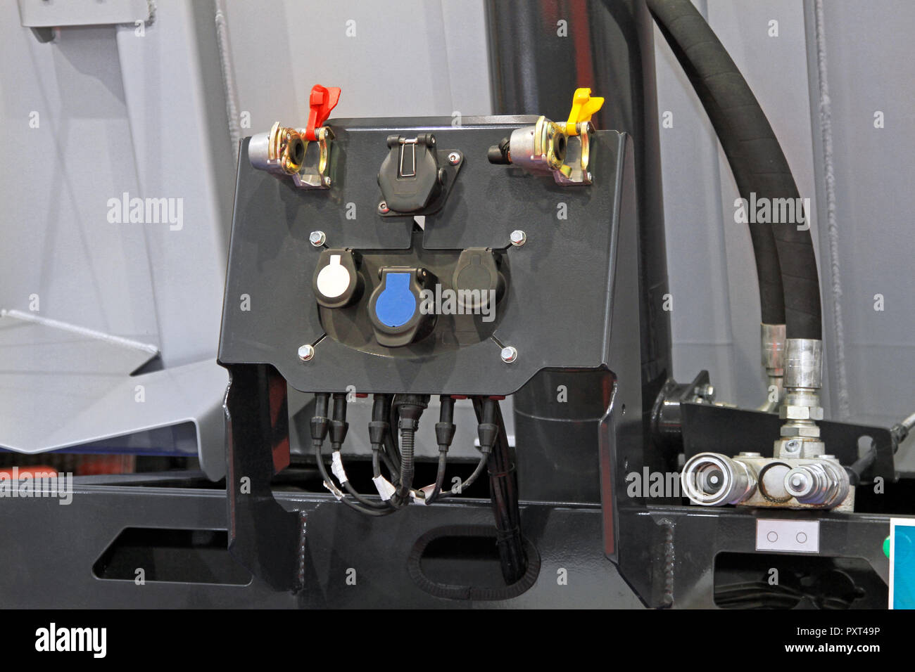 Electrical and pneumatic connectors between truck and lory Stock Photo ...